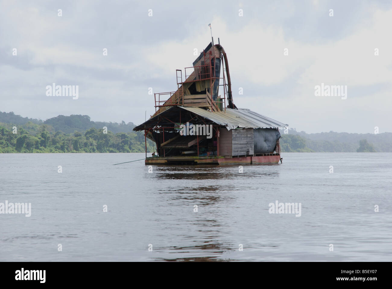gold washer house on Maroni river between french Guyana and Surinam ...
