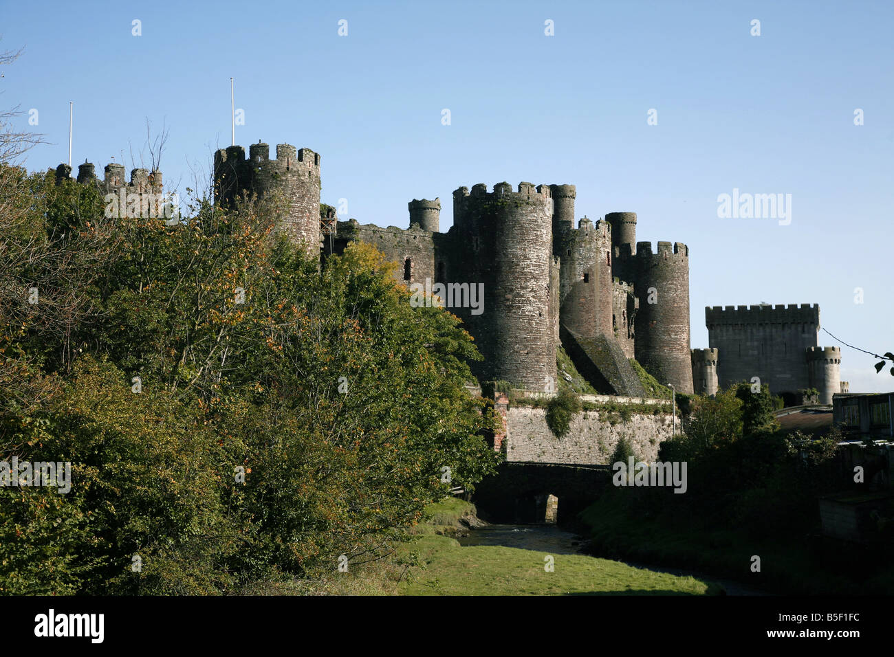 Massive Conwy Castle, built by King Edward 1st, at defensive point ...