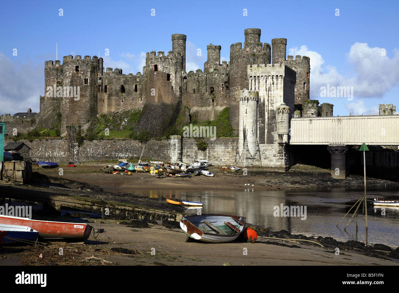Massive Conwy Castle, built by King Edward 1st, at defensive point ...