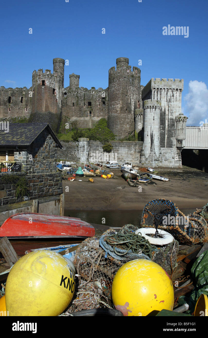 Massive Conwy Castle, built by King Edward 1st, at defensive point ...