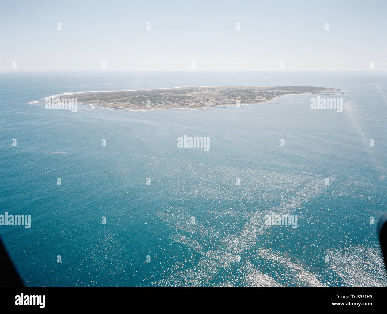South Africa, Western Cape, Cape Town, Aerial view of Robben Island ...