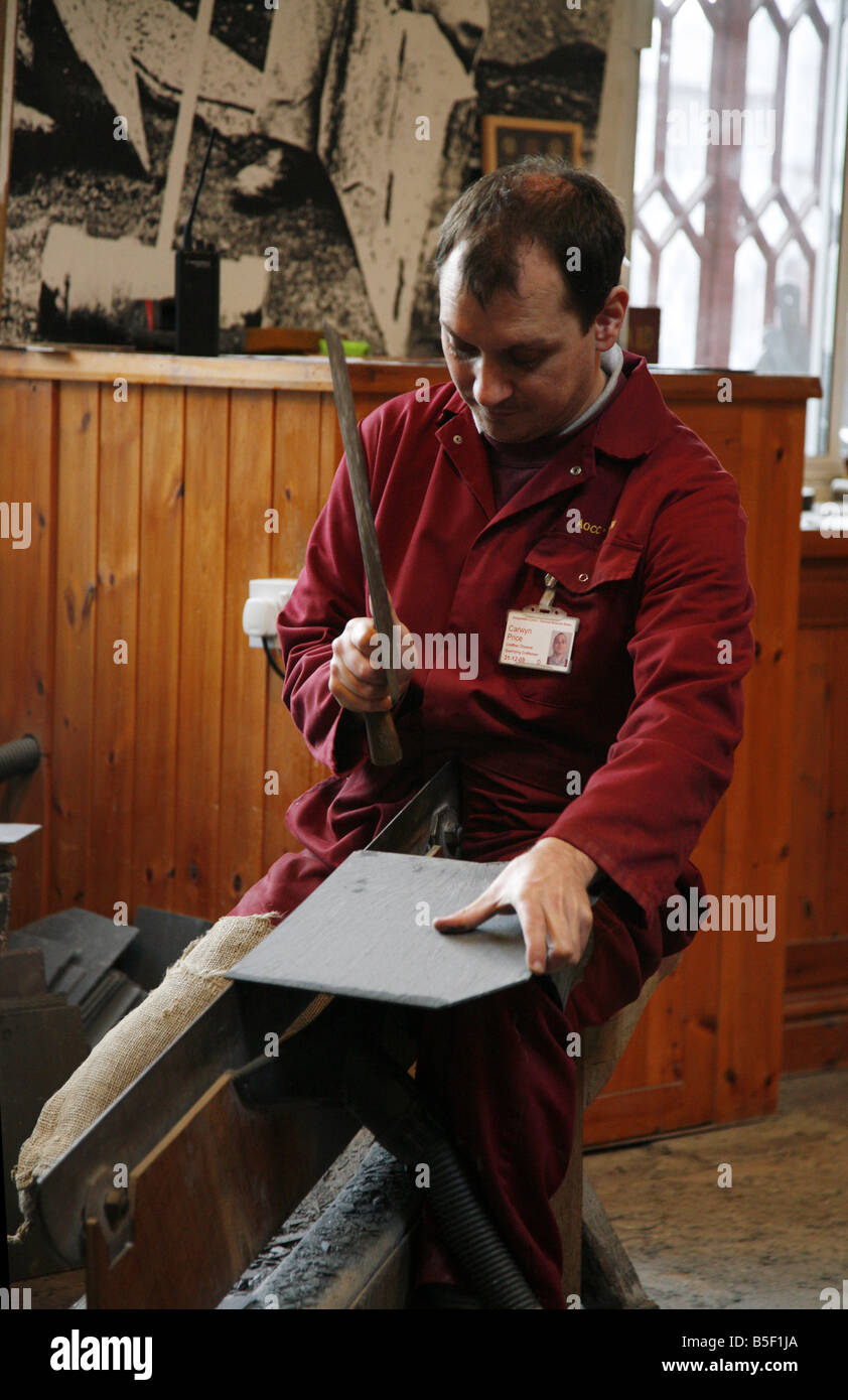 Craftsman giving a demonstration of slate splitting at the National ...