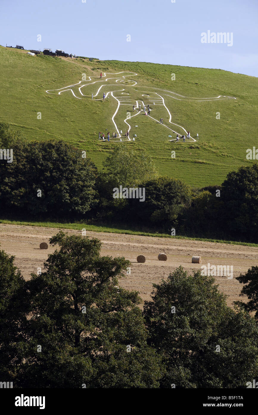 The Cerne Giant, situated on a hill above the Dorset village of Cerne ...