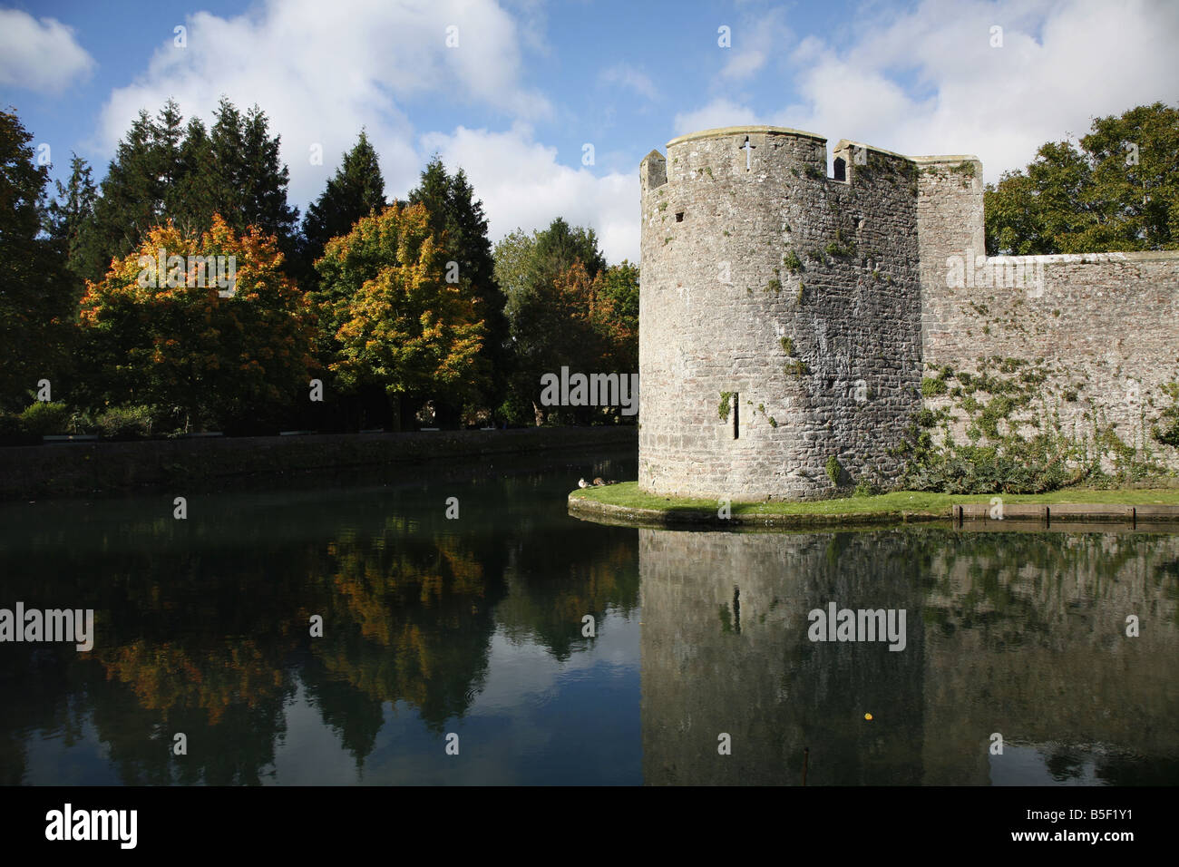 The walls and moat that surround the Bishops Palace in the small ...