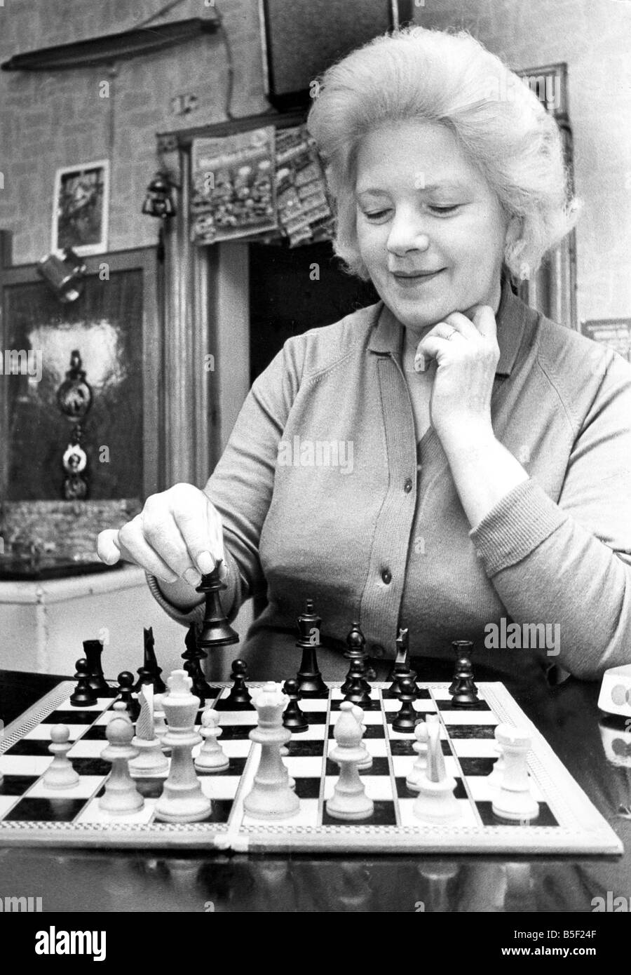Mrs Connor of The Black Horse Inn Barlow County Durham with the chess ...