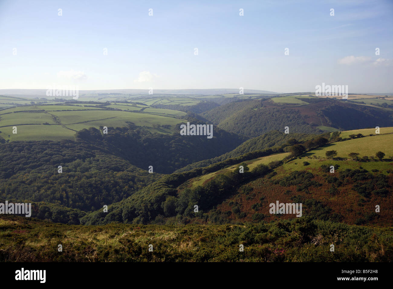 A view over Exmoor National Park from an open top bus on a regular ...