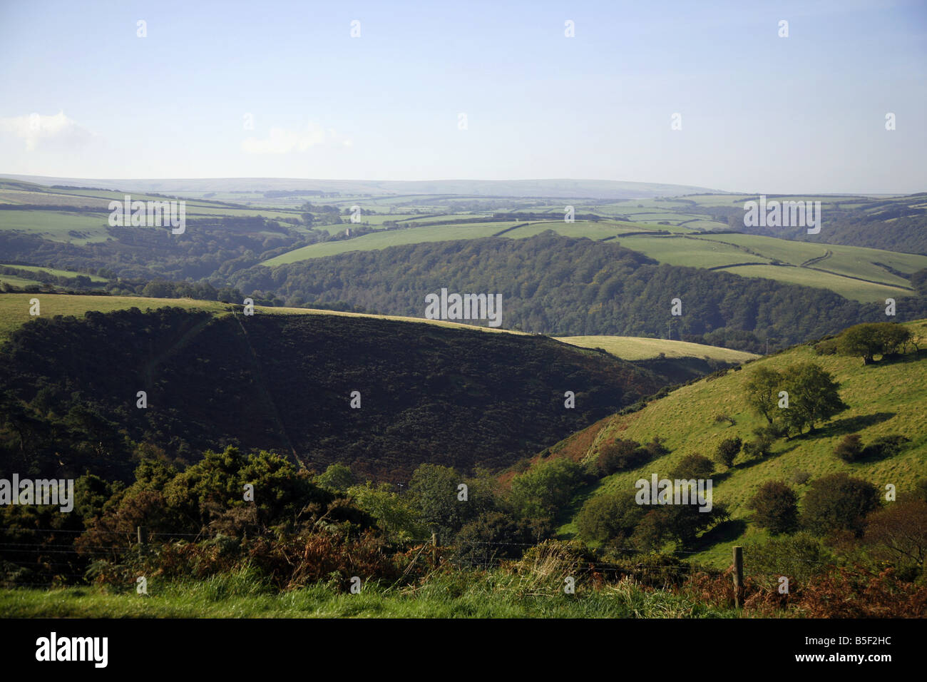 A view over Exmoor National Park from an open top bus on a regular ...