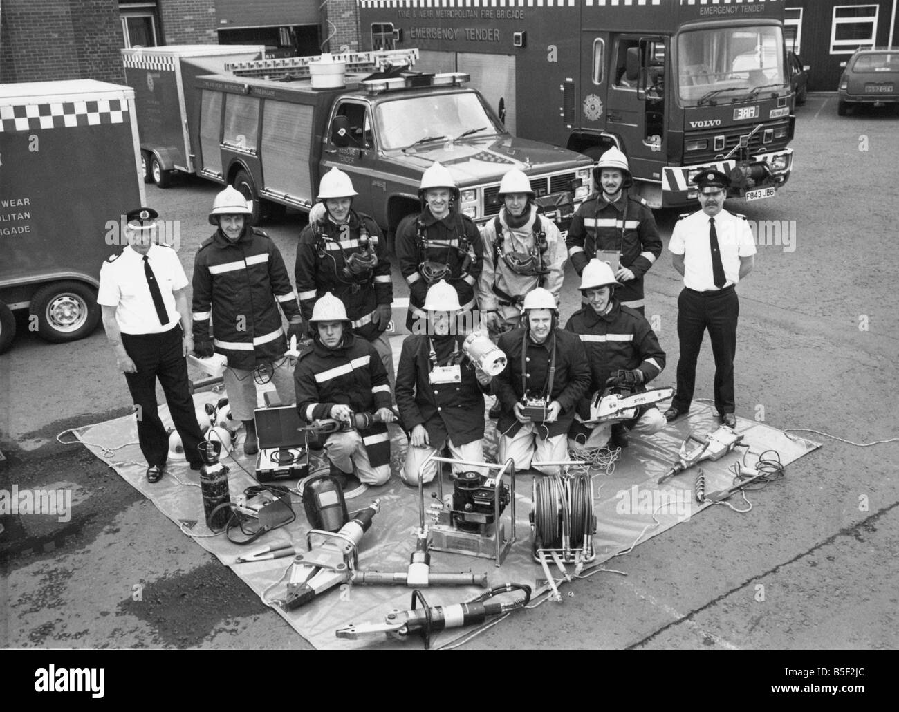 Firefighters from Tyne Wear Fire Brigade with the many different pieces ...