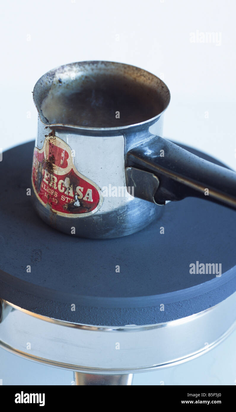 making Greek coffee in 5 steps (step: 4 boil the water with coffee and ...