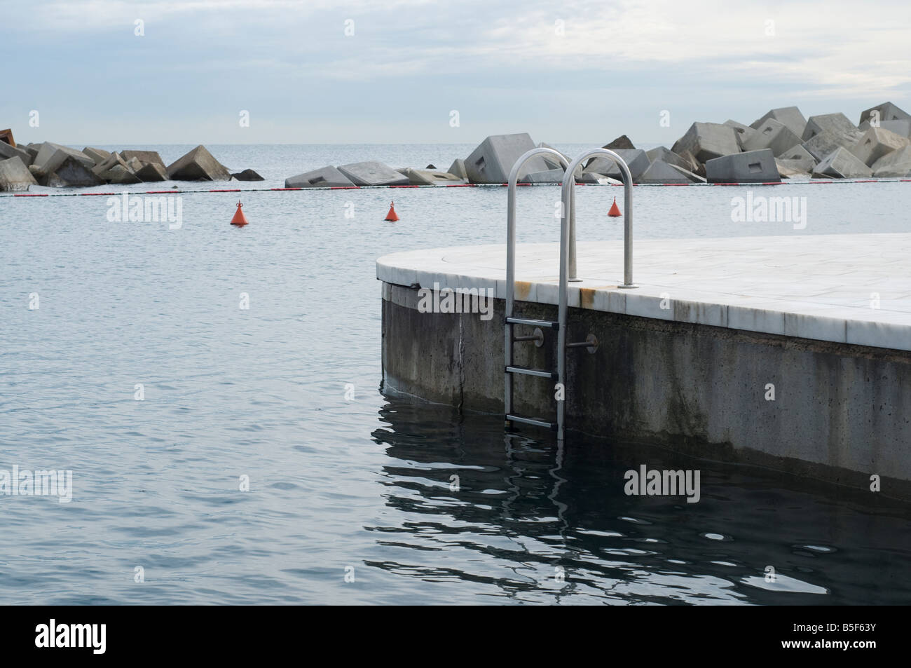 Stair, Artificial lake. Barcelona Forum zone Stock Photo - Alamy