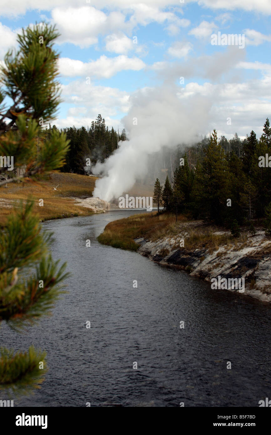 Yellowstone national park geyser, vertical view Stock Photo - Alamy