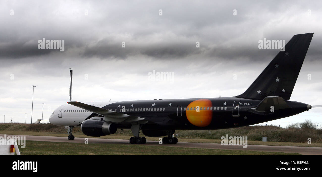 Titan Airways plane arrives at Luton Airport to pick up the England ...