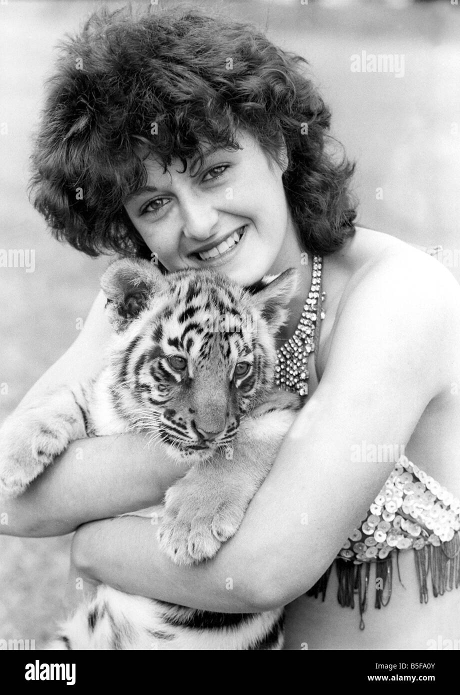 Claire Kevin and Tara the tiger cub at Gandley s Circus Stock Photo - Alamy