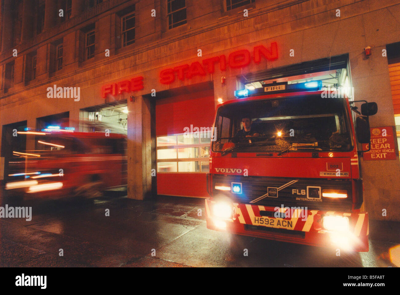 Fire engines rush out of Pilgrim Street fire station in Newcastle on an ...