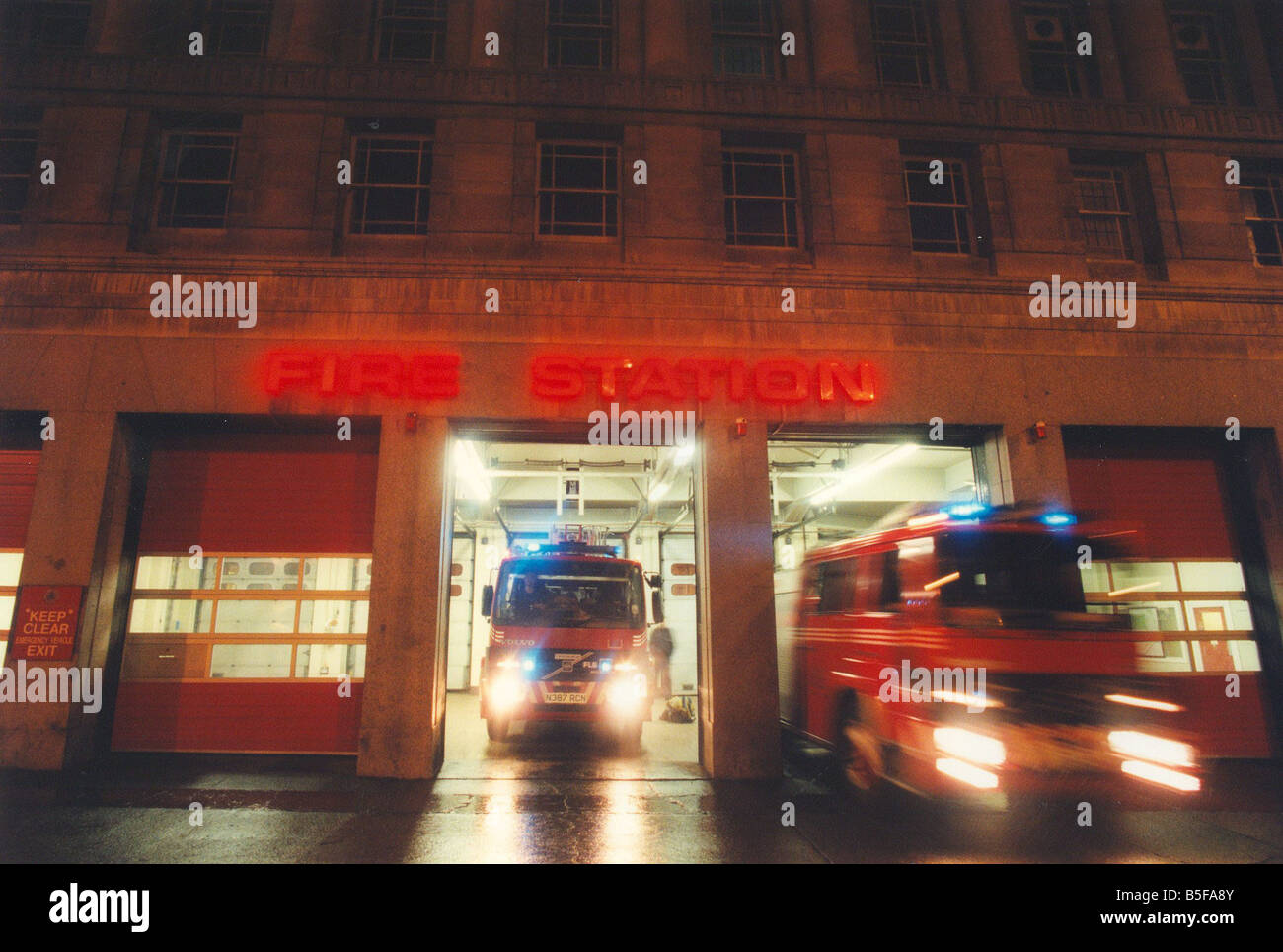 Fire engines rush out of Pilgrim Street fire station in Newcastle on an ...