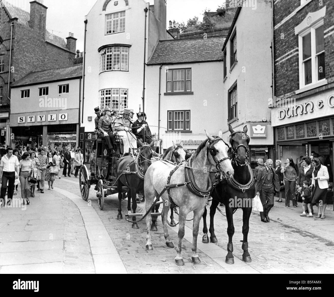 The Edinburgh to London coach making its way through Durham city centre ...