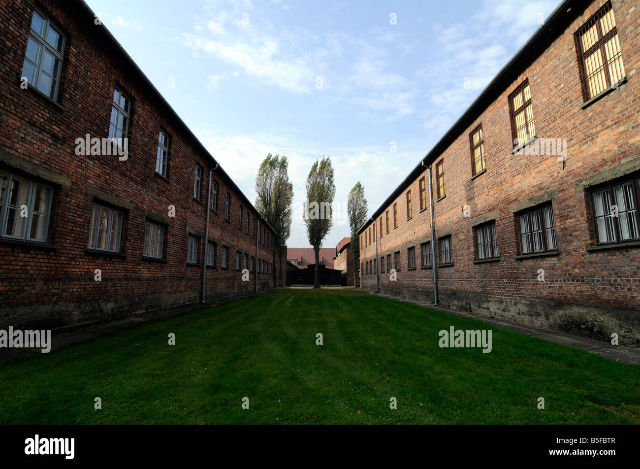 View of buildings inside the Auschwitz museum, located on the ground of ...