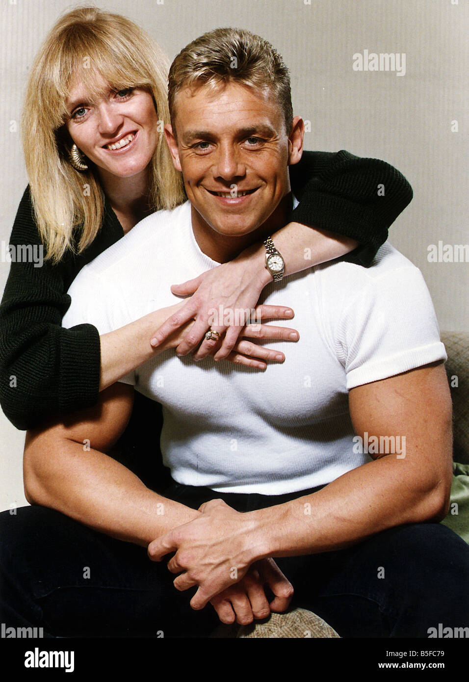 Mike Wilson Cobra of the TV Programme Gladiators at home with his wife ...