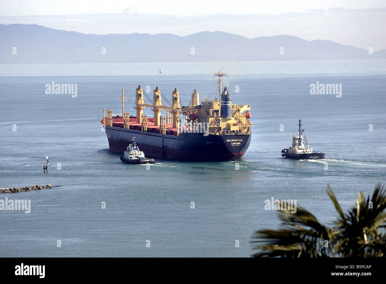 A ship navigates The Cut as it leaves Port Nelson New Zealand Stock ...