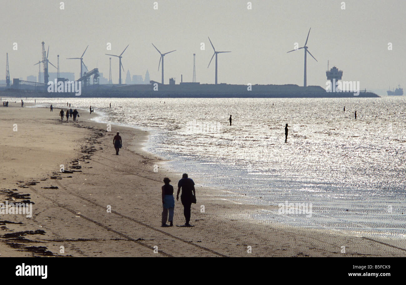Antony Gormley exhibition 'Another Place', Crosby Beach, Near Stock ...