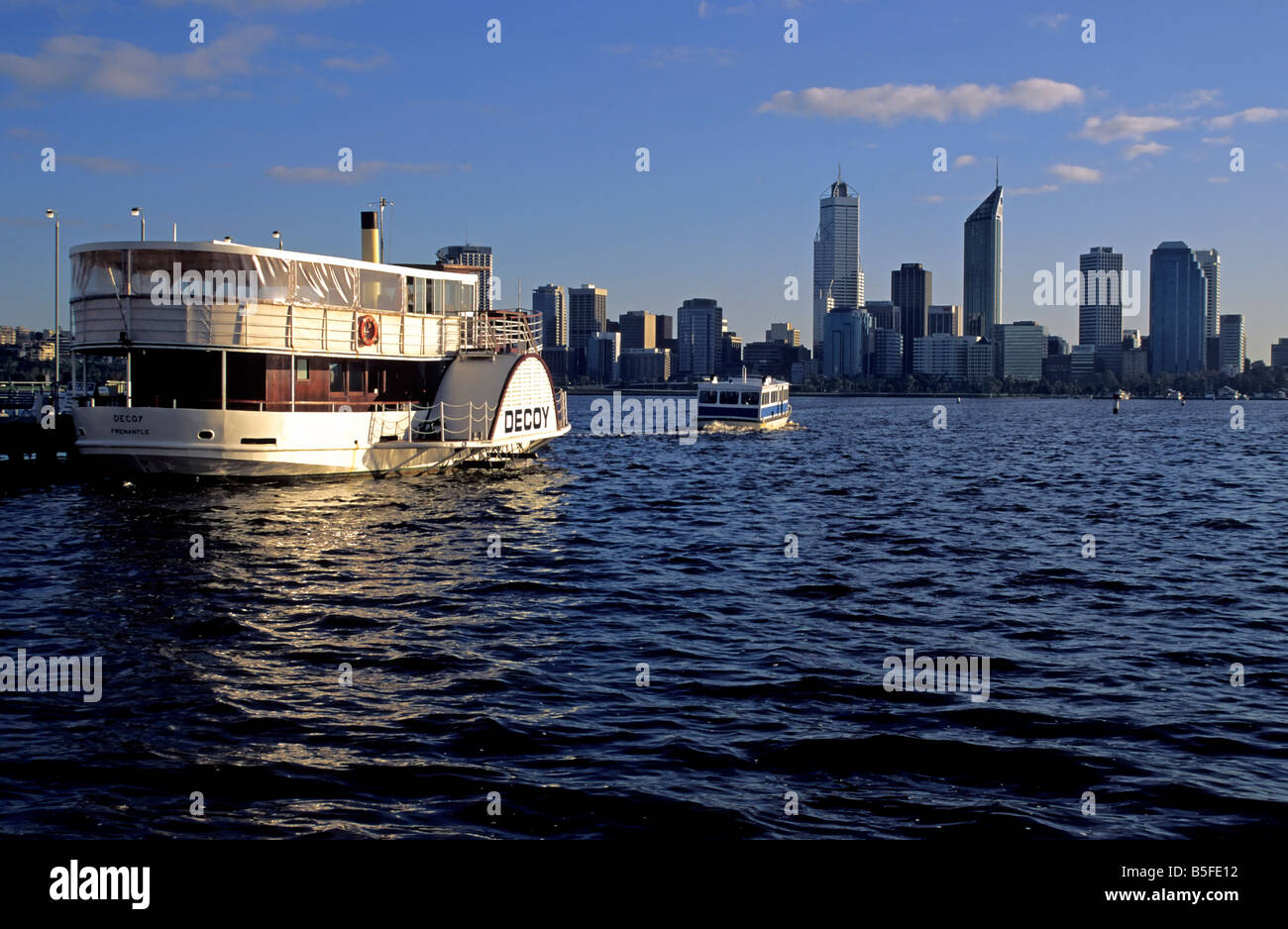 Ferry Boat Perth City Skyline Swan River, Western Australia Stock Photo ...