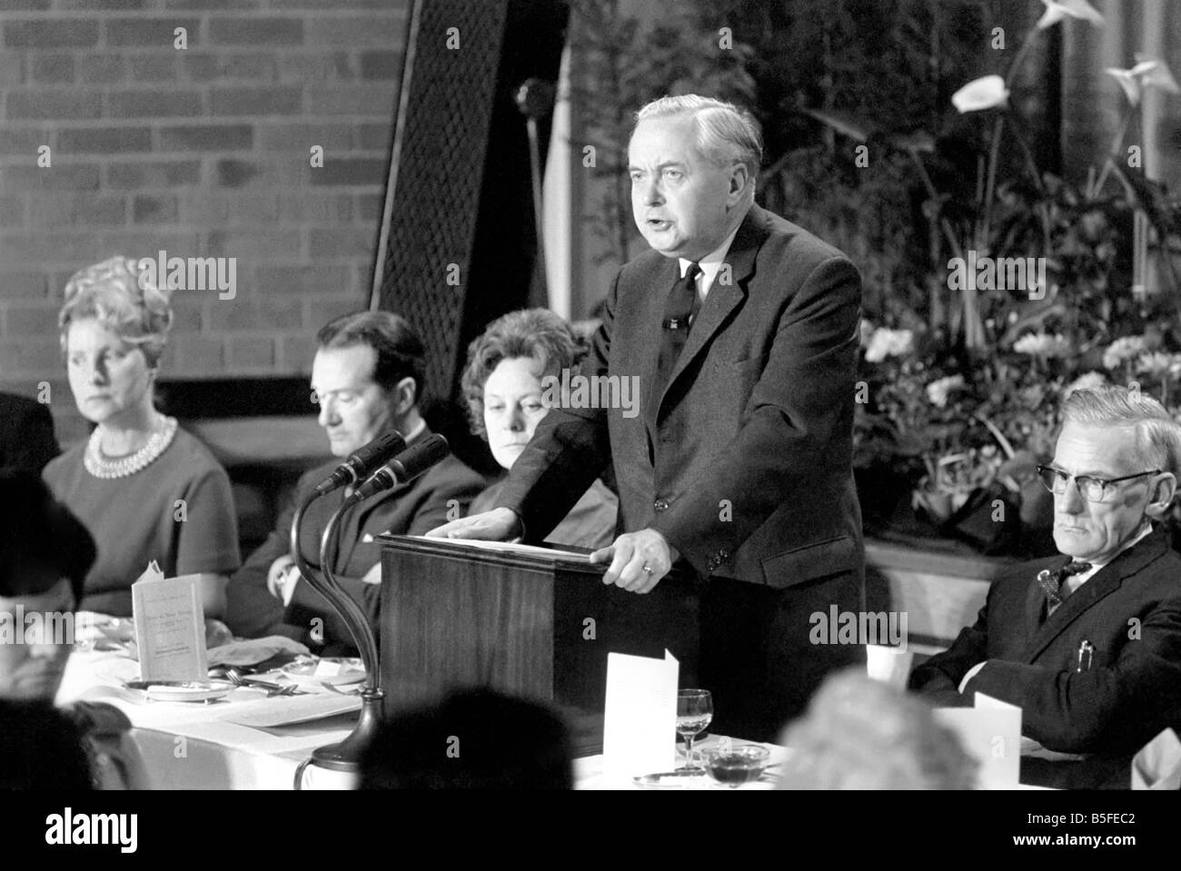 The Prime Minister Harold Wilson speaking at Prescot Labour Club (Lancs ...