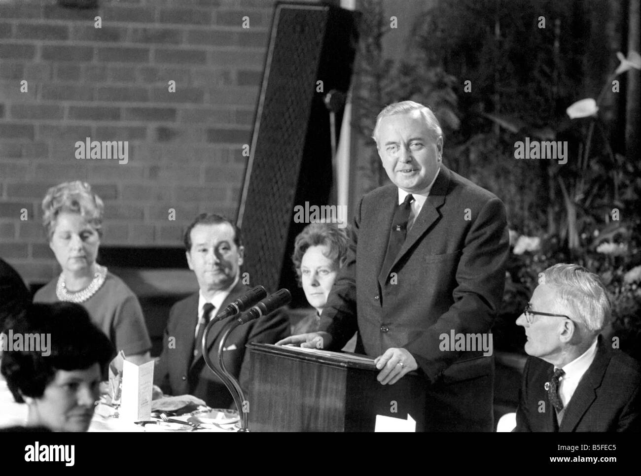 The Prime Minister Harold Wilson speaking at Prescot Labour Club (Lancs ...