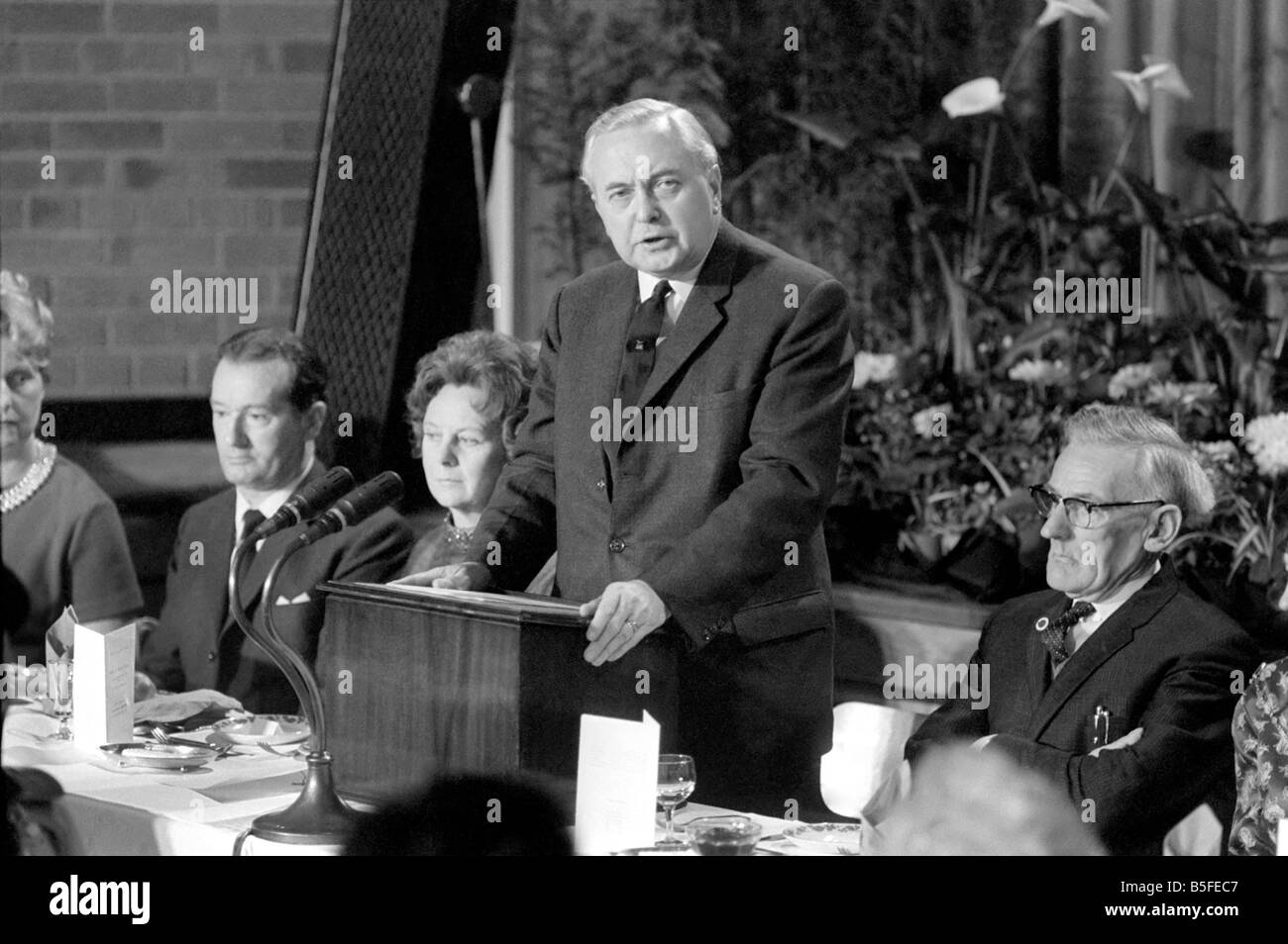 The Prime Minister Harold Wilson speaking at Prescot Labour Club (Lancs ...