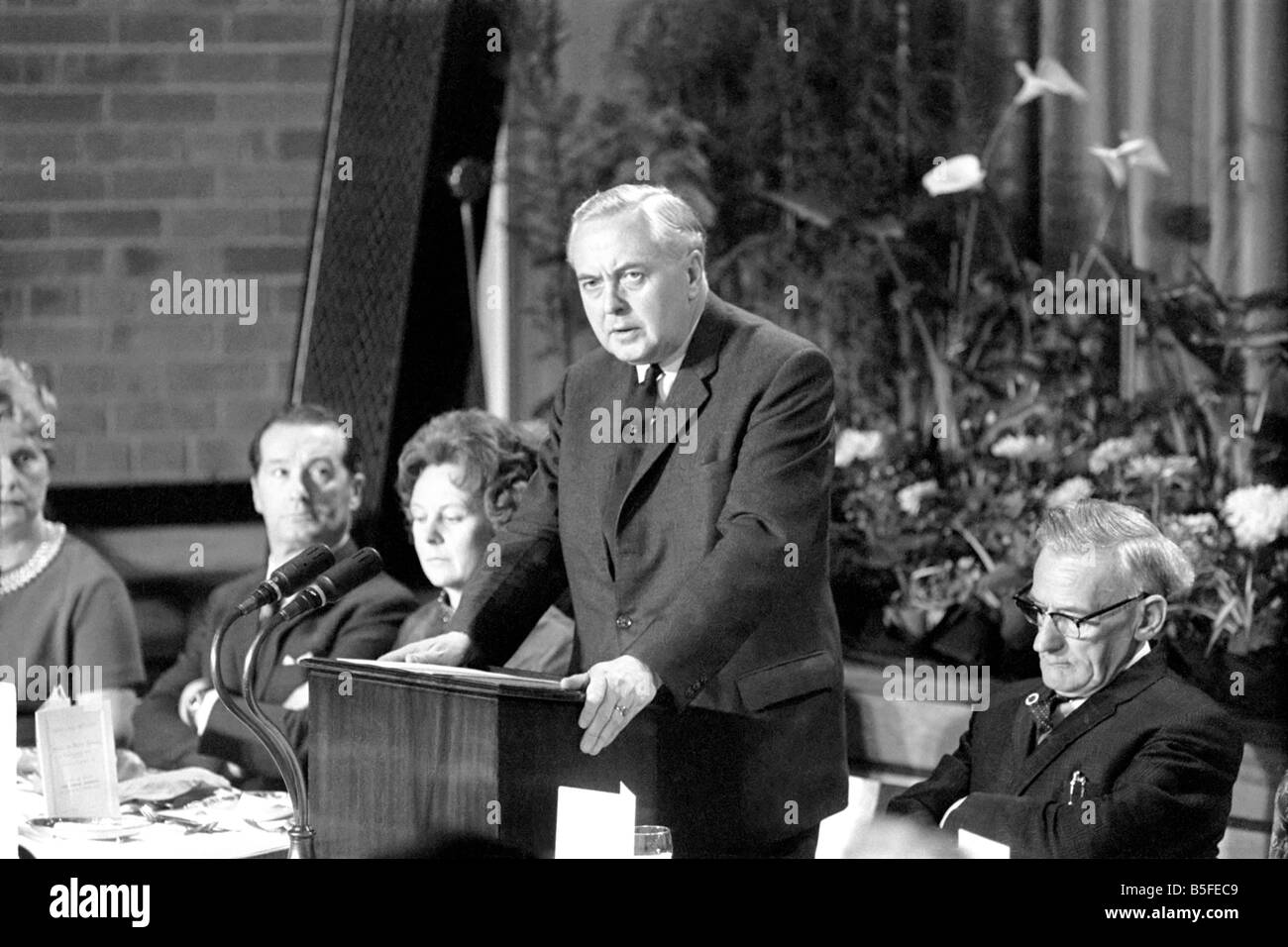 The Prime Minister Harold Wilson speaking at Prescot Labour Club (Lancs ...