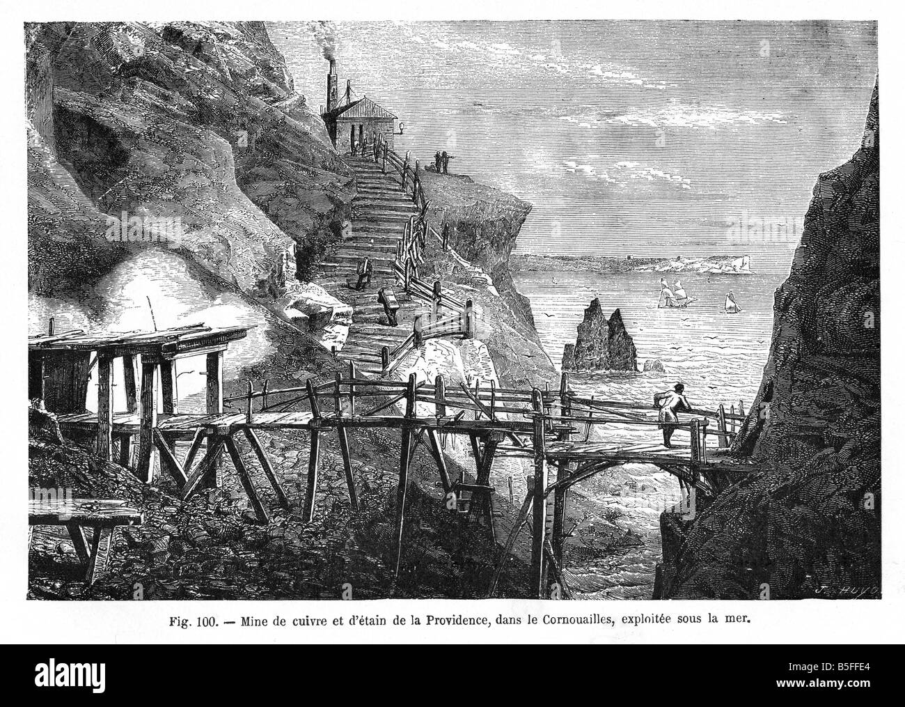 Providence Mine Cornwall 1866 engraving of the copper and tin mine on ...