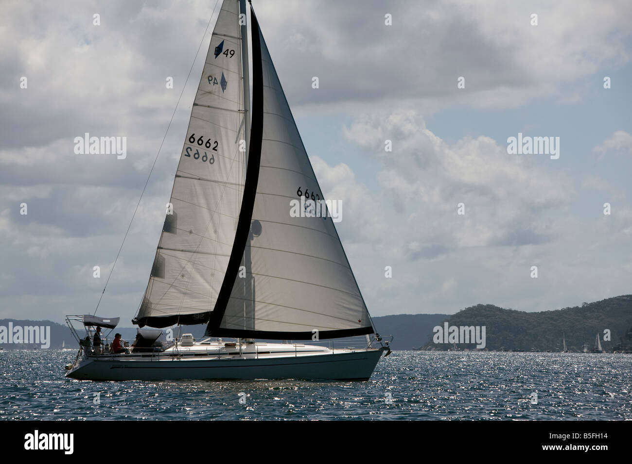 view of starboard side of a yacht sailing on pittwater bay , sydney ...