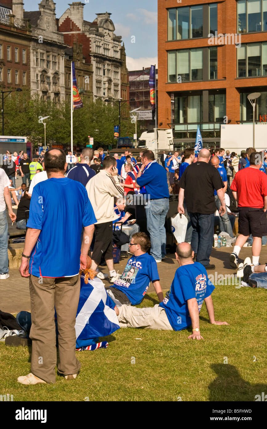 Scottish Rangers Supporters gather on Piccadilly Gardens in Manchester ...