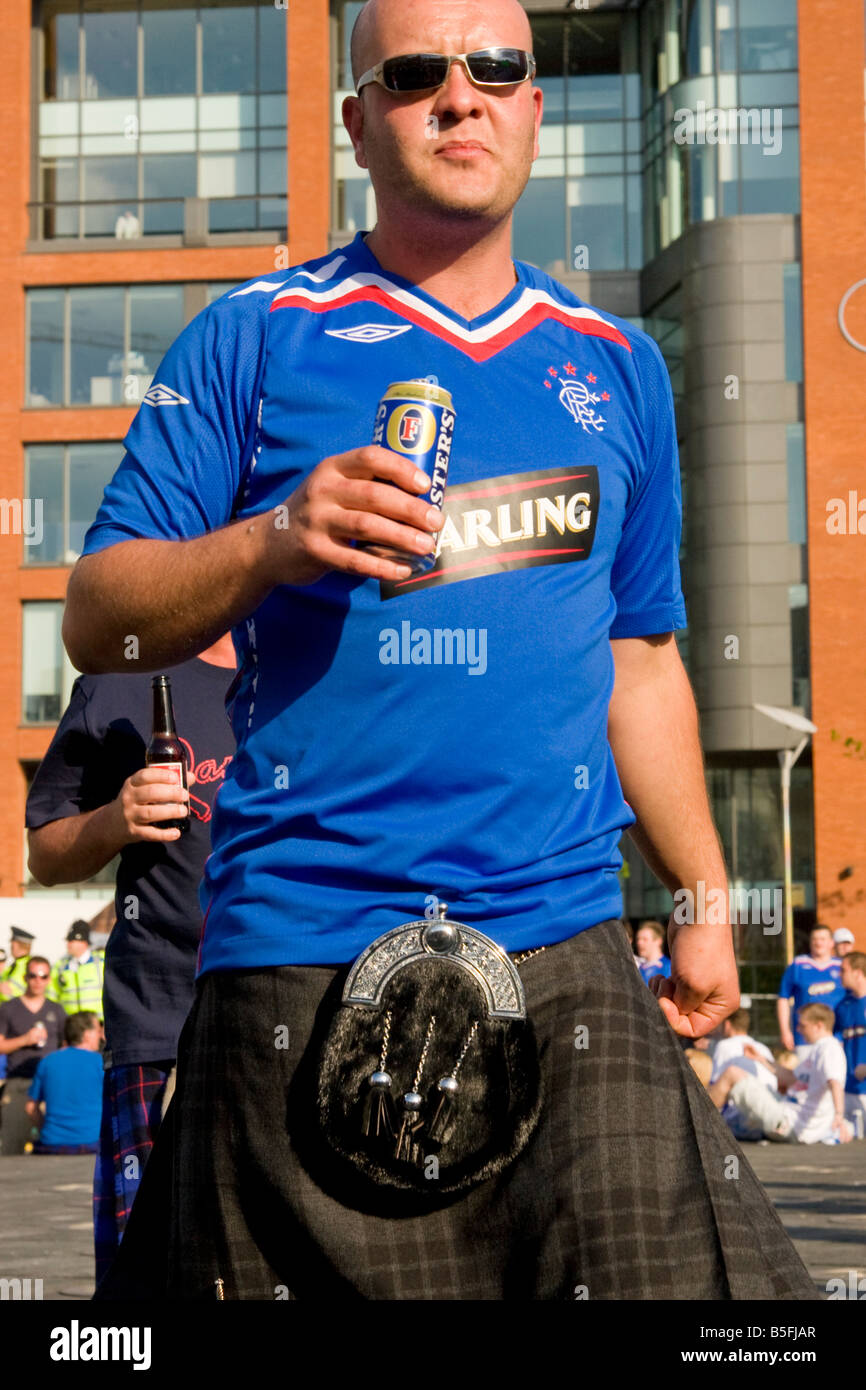 Scottish Rangers Supporters with a beer in his hand Stock Photo - Alamy