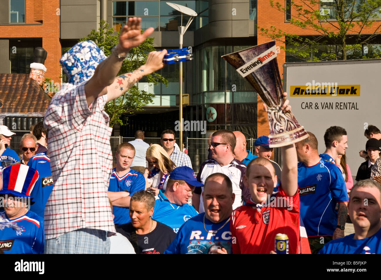 Scottish Rangers Supporters gather on Piccadilly gardens in Manchester ...