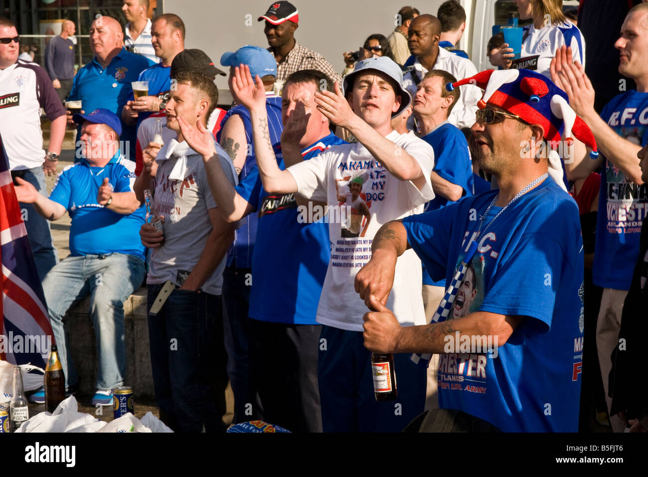 Scottish Rangers Supporters gather on Piccadilly gardens in Manchester ...