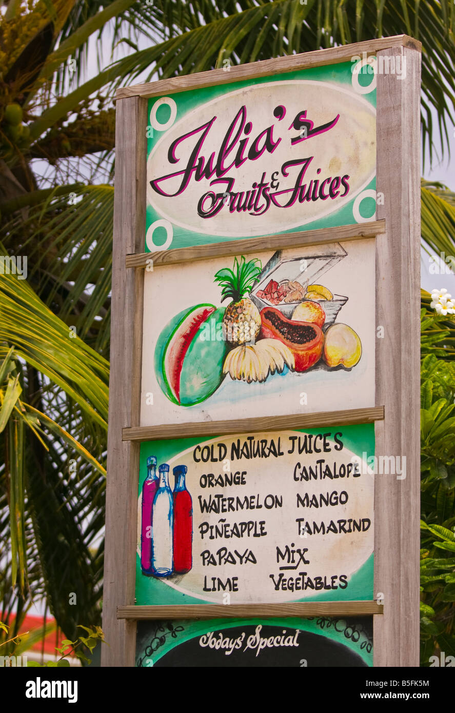CAYE CAULKER BELIZE Sign for Julia s Fruit Juices shop Stock Photo - Alamy
