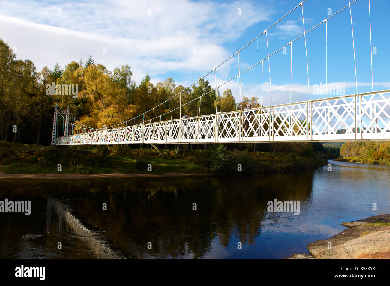 Cambus O May River Dee Suspension Bridge Scotland UK in the autumn ...