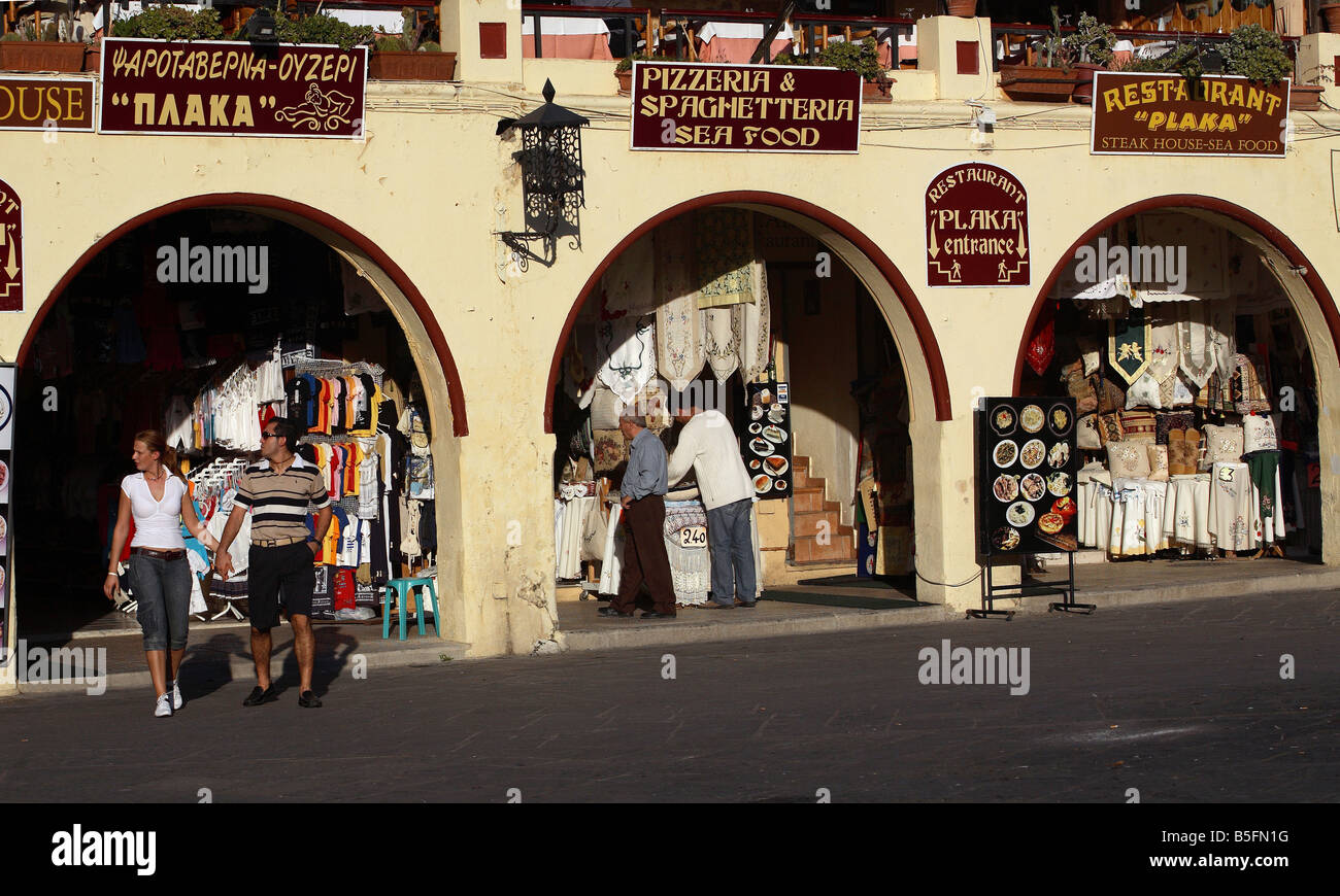 Market stalls at the Ippokratous Square in Rhodes, Greece Stock Photo ...