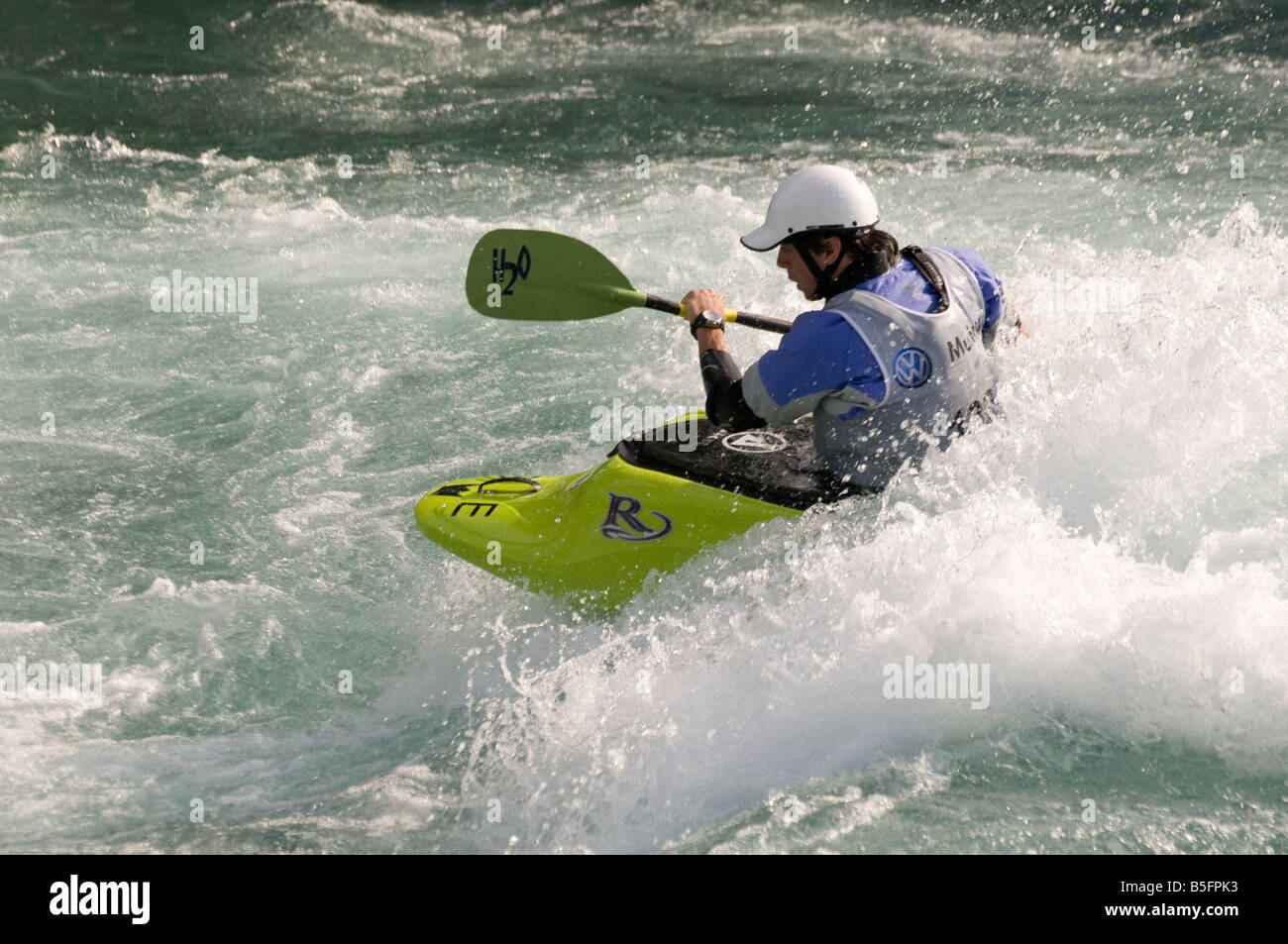 Competitor in whitewater kayaking competition Stock Photo - Alamy