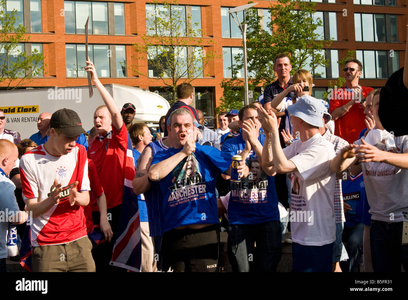 Scottish Rangers Supporters gather on Piccadilly gardens in Manchester ...