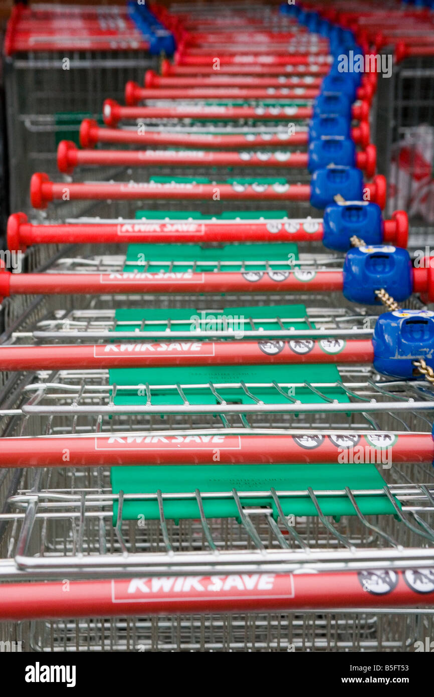 Shopping Trollies at Kwik Save Store Stock Photo - Alamy