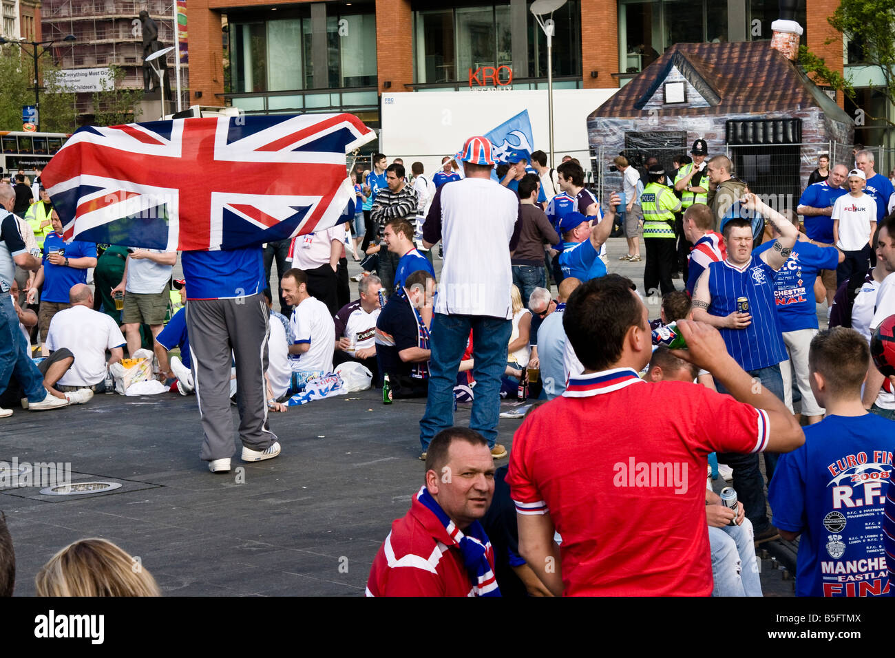 Scottish Rangers Supporters gather on Piccadilly Gardens in Manchester ...