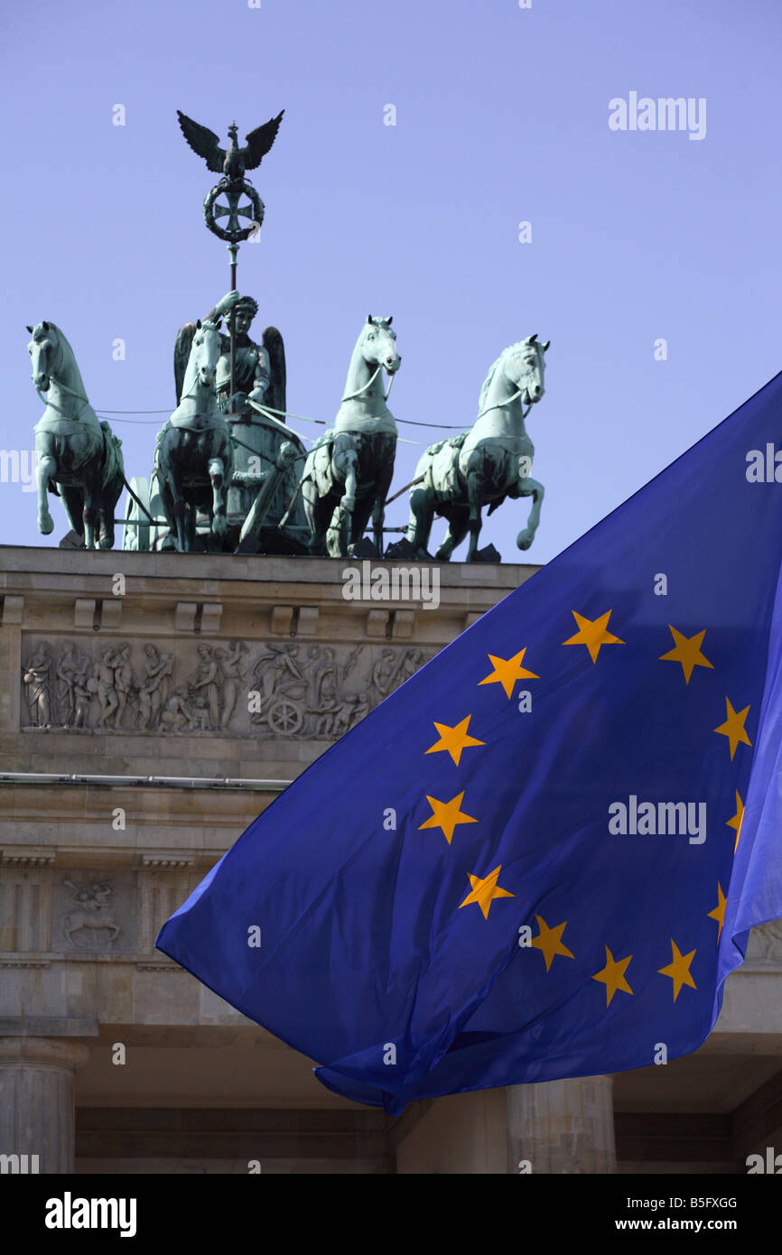 European Union flag and the Branderburg Gate, Berlin, Germany Stock ...