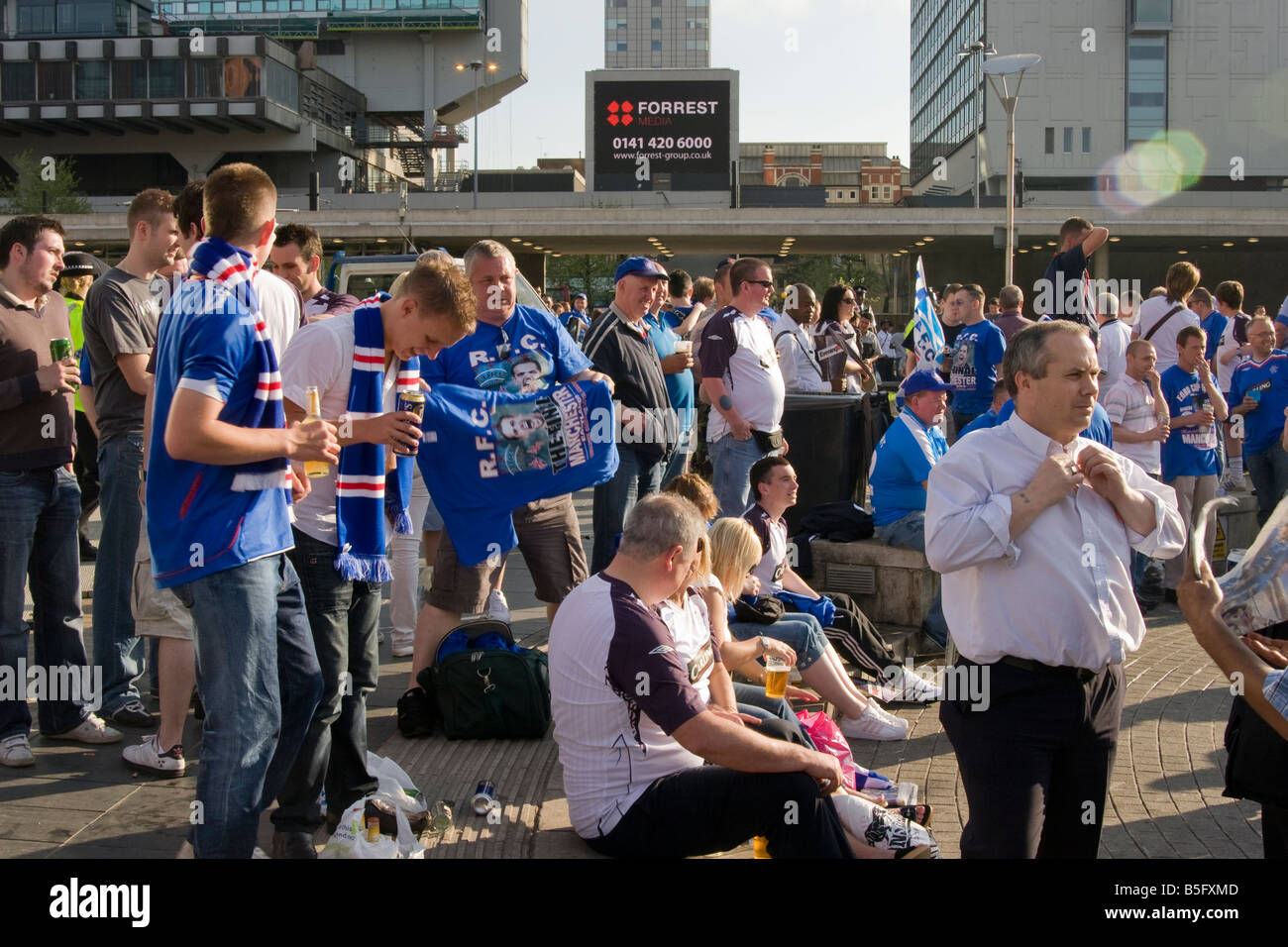 Scottish Rangers Supporters gather on Piccadilly gardens in Manchester ...