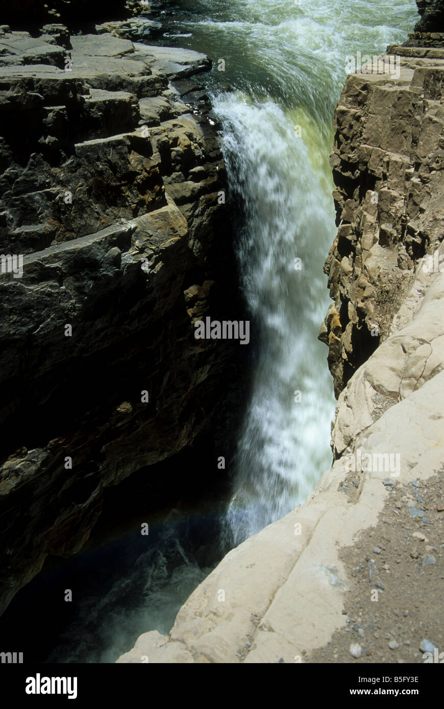 View of Sipia waterfall looking upstream, Cotahuasi Canyon, Peru Stock ...