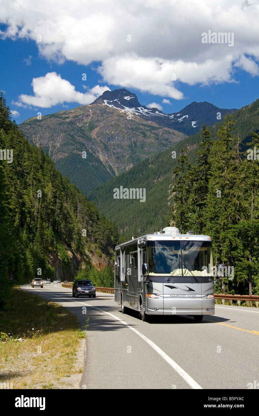 Motorhome traveling on Washington State Highway 20 in the North Cascade ...