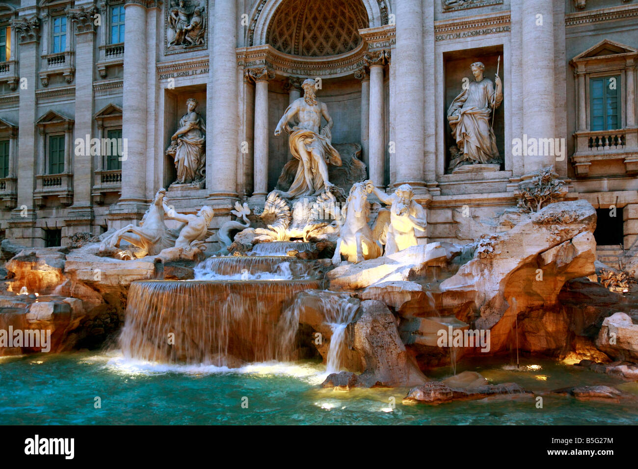 Evening at the Trevi Fountain in the Piazza di Trevi Rome Italy Stock ...