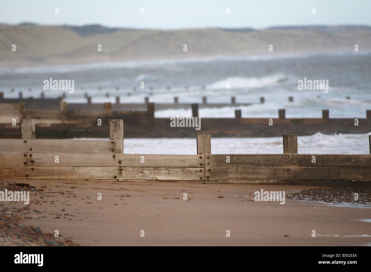 Groyne (groin USA) on Aberdeen Beach to prevent sand erosion Scotland ...