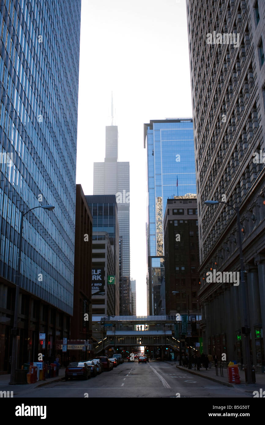 View of Downtown Chicago from West Adams Street, with Sears Tower in ...
