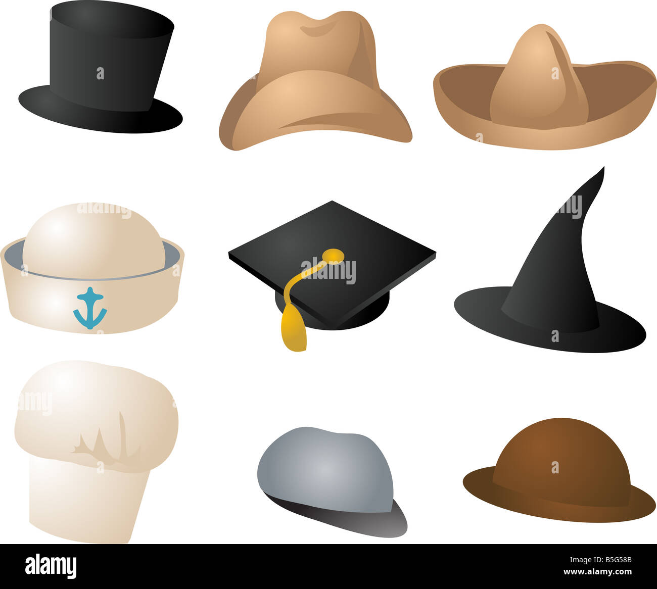 Various hats illustration clipart icons color set Stock Photo - Alamy Various hats illustration clipart icons color set Stock Photo - Alamy